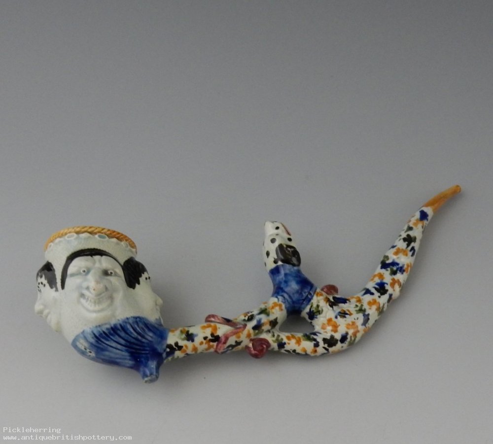 Antique British Pottery | Grotesque Pipe | Prattware