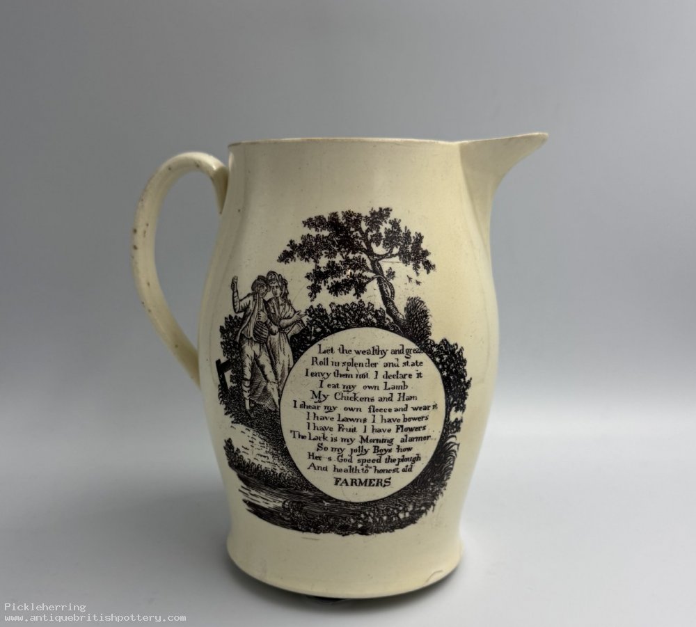 Antique British Pottery | Farmers Arms Creamware Jug | 18th Century